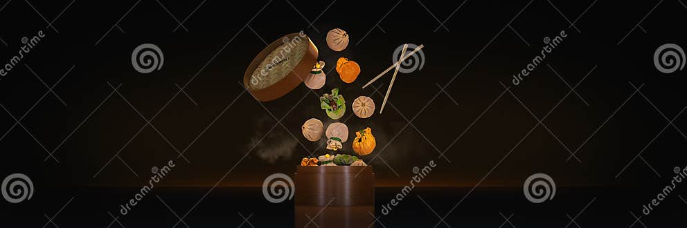Variety of Dim Sum in Bamboo Steam Containers. 3d Rendering Stock ... Variety of Dim Sum in Bamboo Steam Containers. 3d Rendering Stock ...