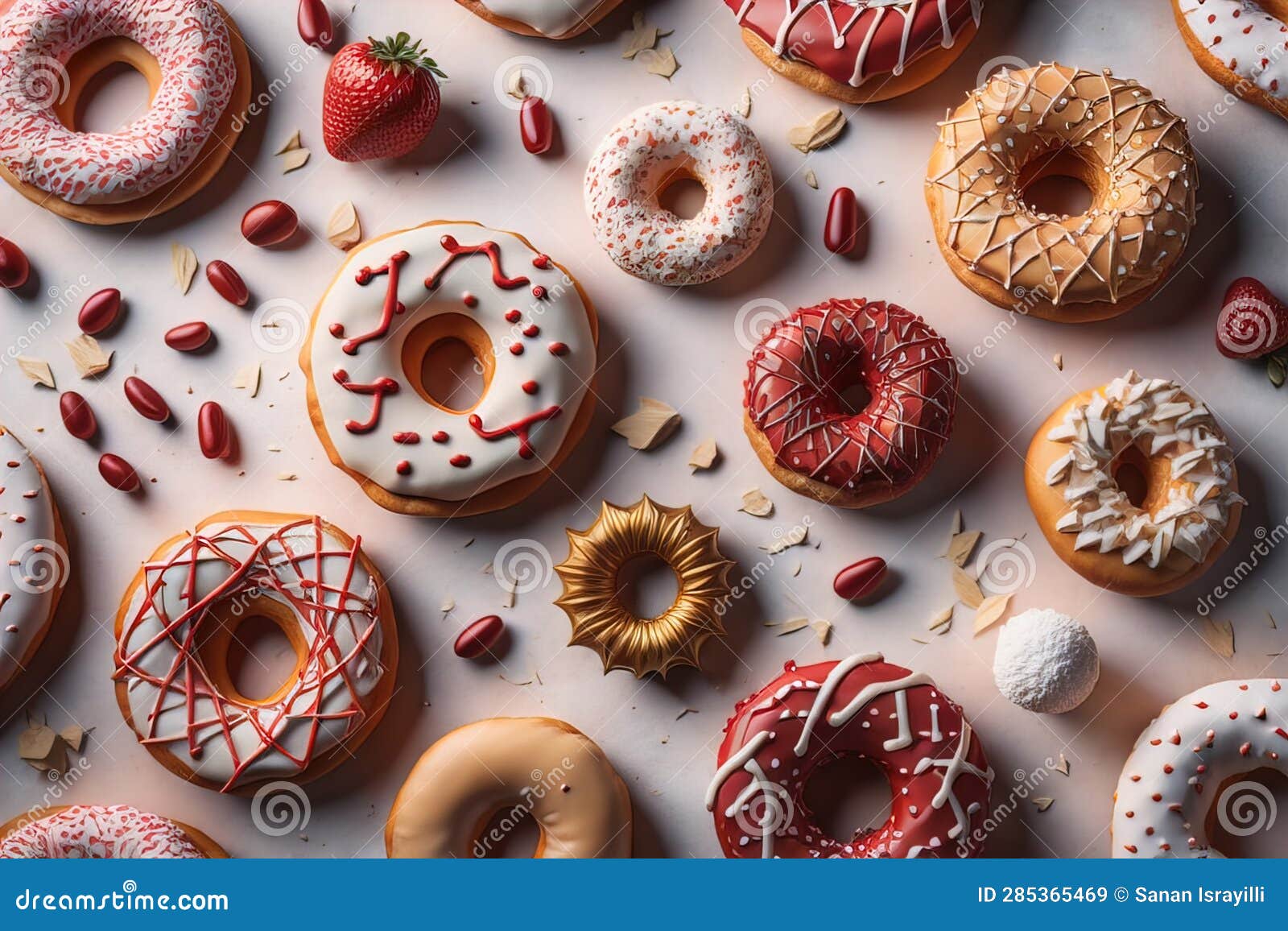 Variety of Donuts on a Solid Color Background. Top View Stock Image ...