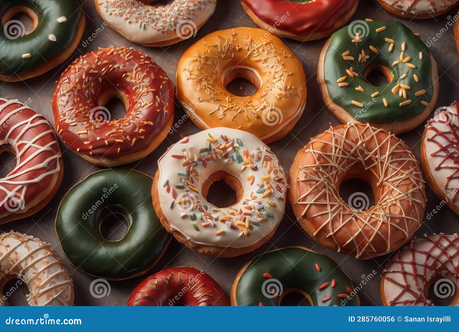 Variety of Donuts on a Solid Color Background. Top View Stock Photo ...