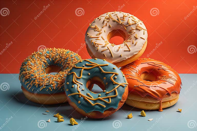 Variety of Donuts on a Solid Color Background. Top View Stock Image ...