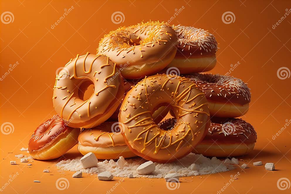 Variety of Donuts on a Solid Color Background. Top View Stock Photo ...