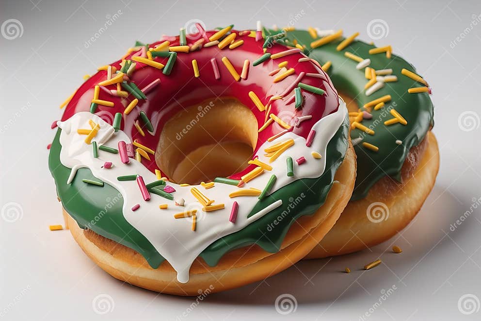 Variety of Donuts on a Solid Color Background. Top View Stock Photo ...