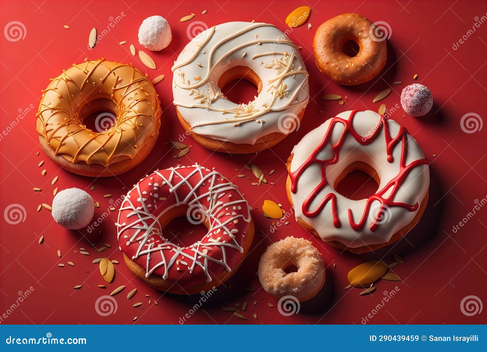 Variety of Donuts on a Solid Color Background. Top View Stock Image ...