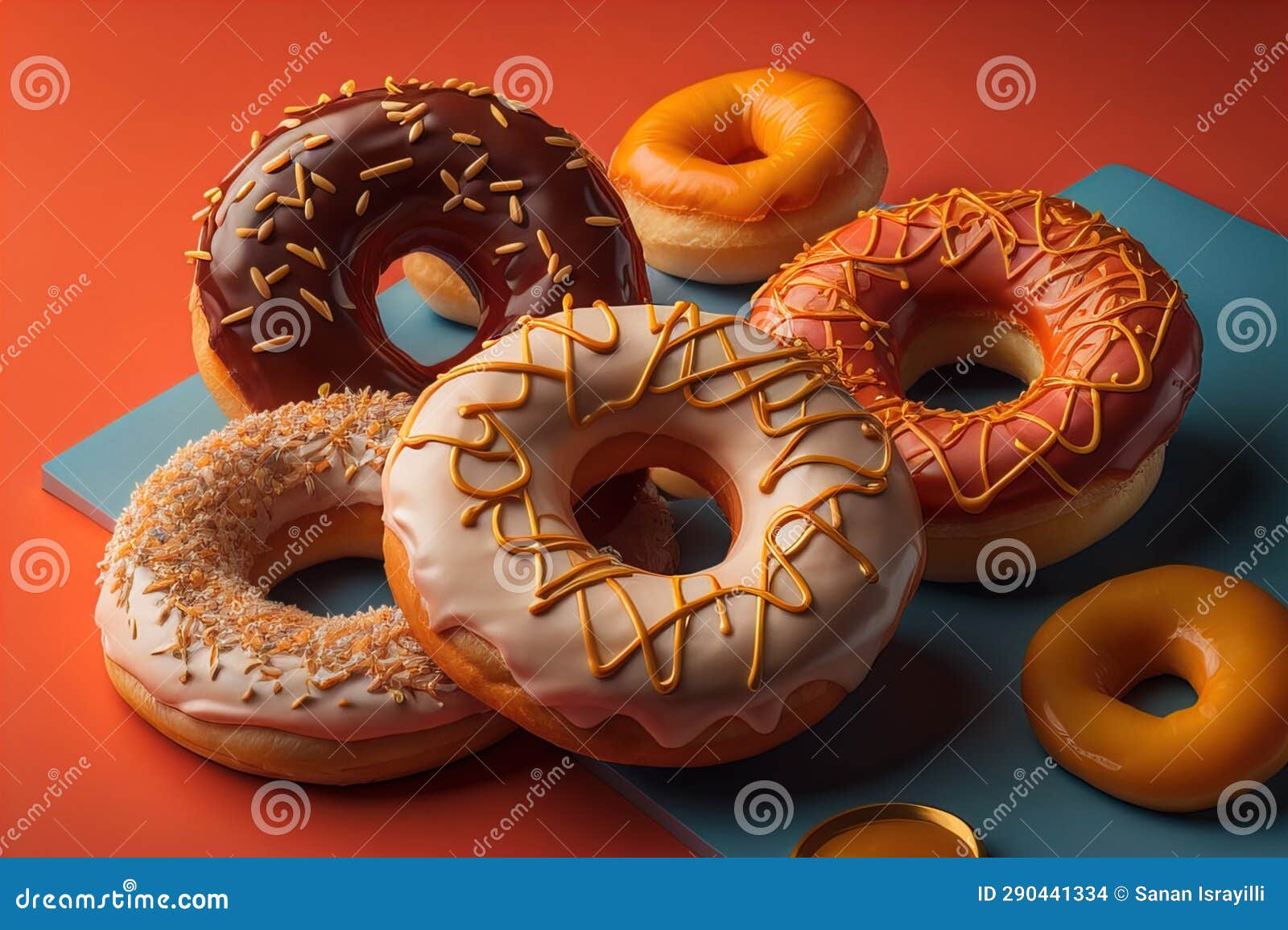 Variety of Donuts on a Solid Color Background. Top View Stock Photo ...