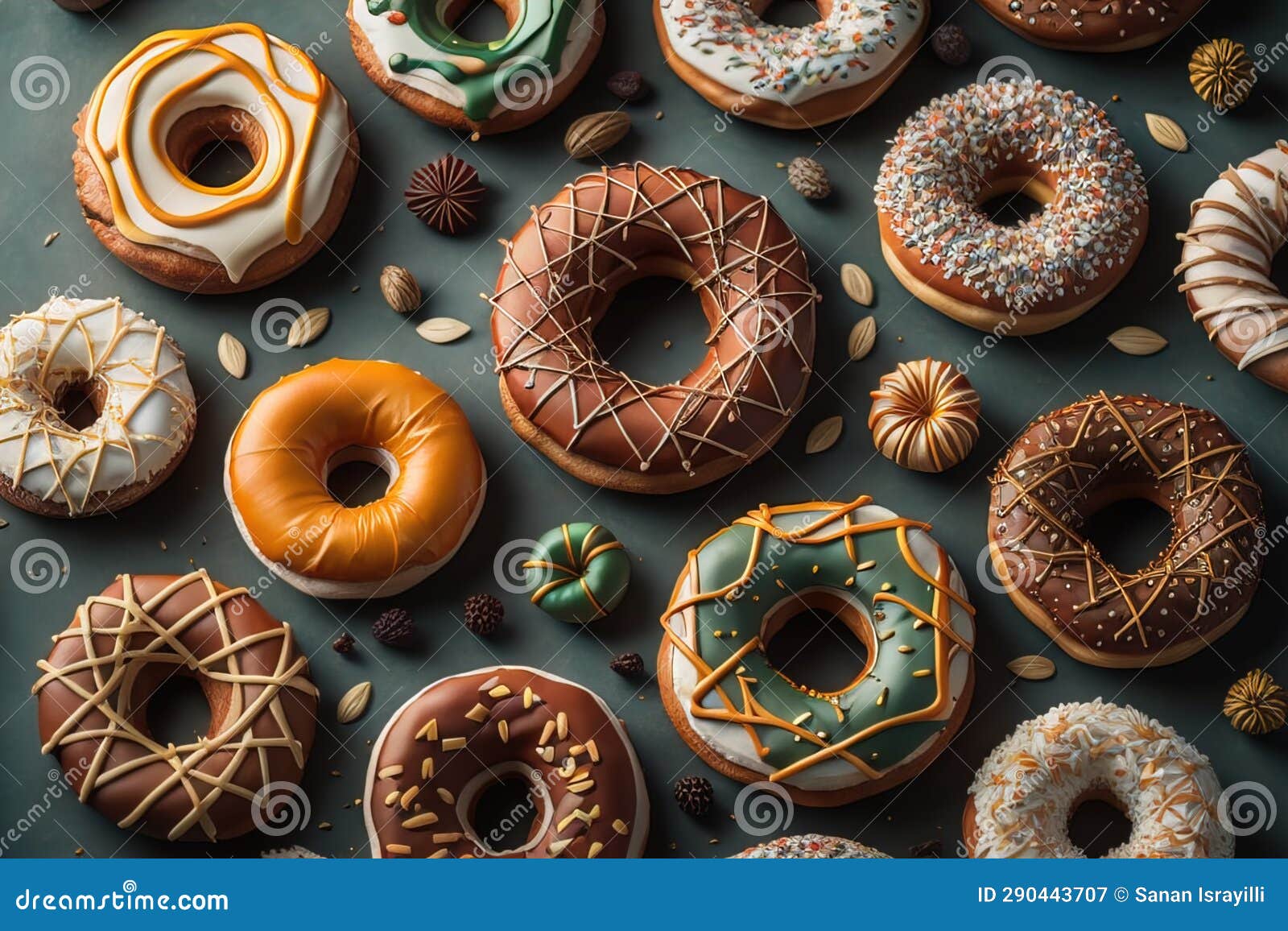 Variety of Donuts on a Solid Color Background. Top View Stock Image ...