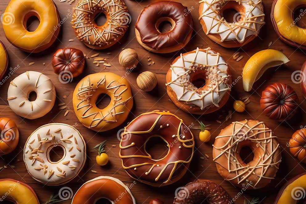 Variety of Donuts on a Solid Color Background. Top View Stock Image ...