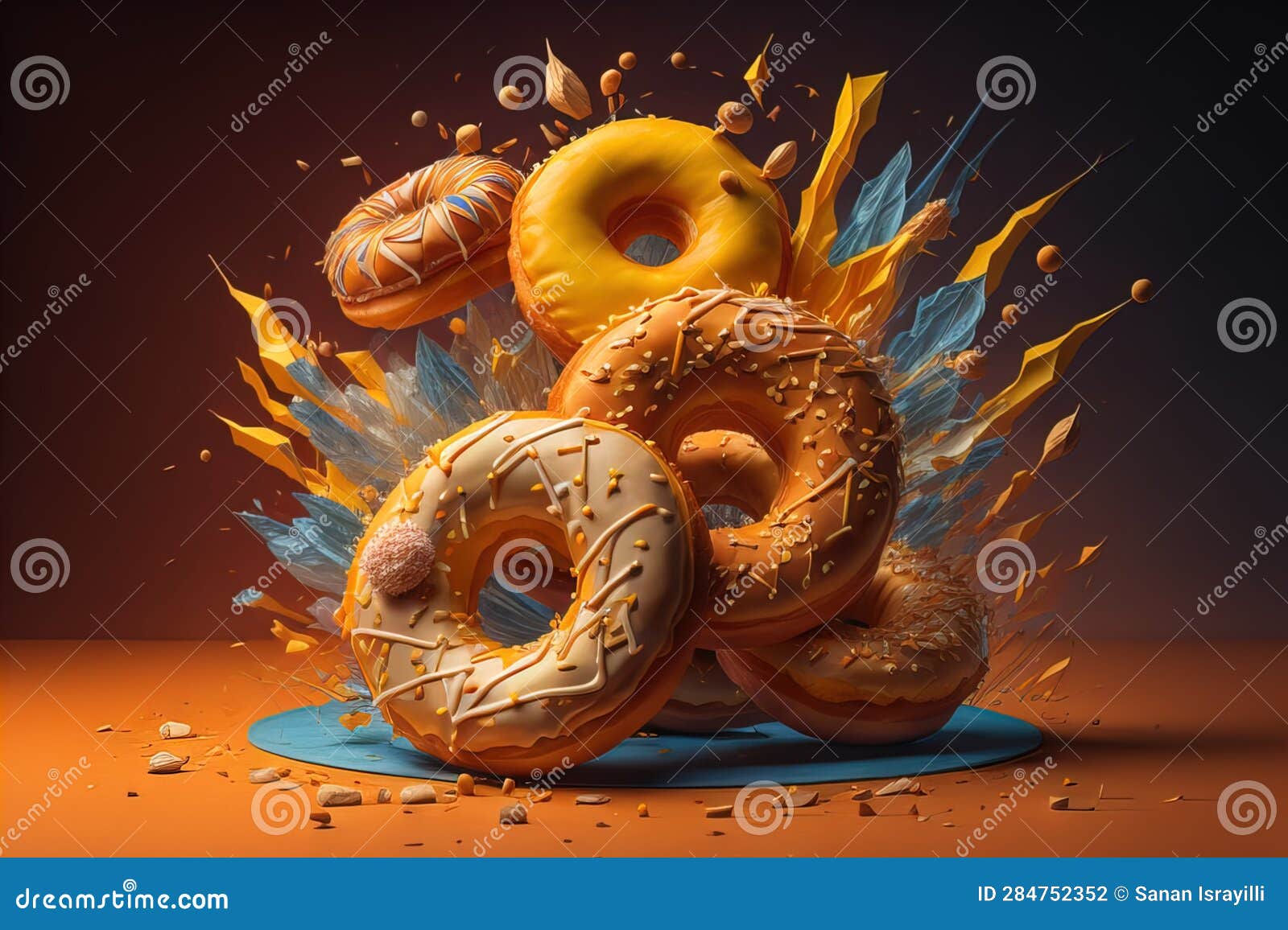 Variety of Donuts on a Solid Color Background. Top View Stock Photo ...