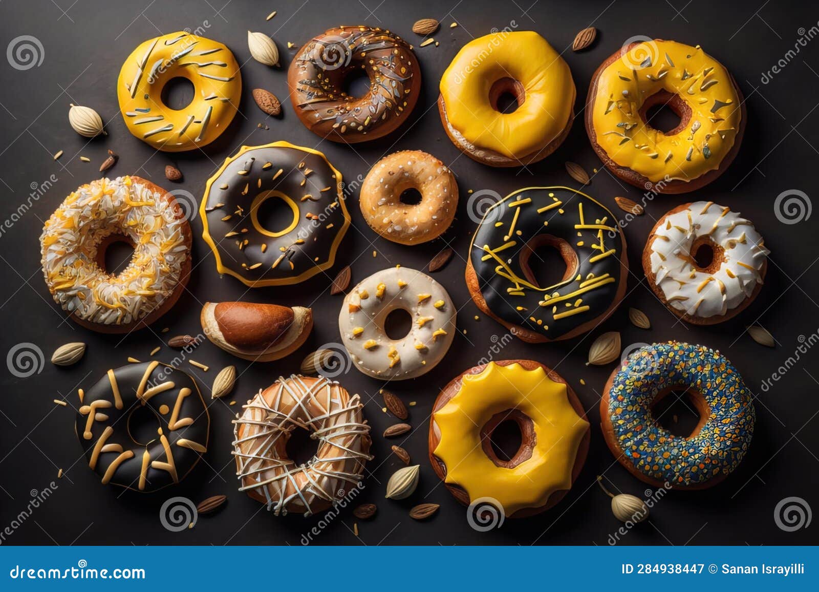 Variety of Donuts on a Solid Color Background. Top View Stock ...