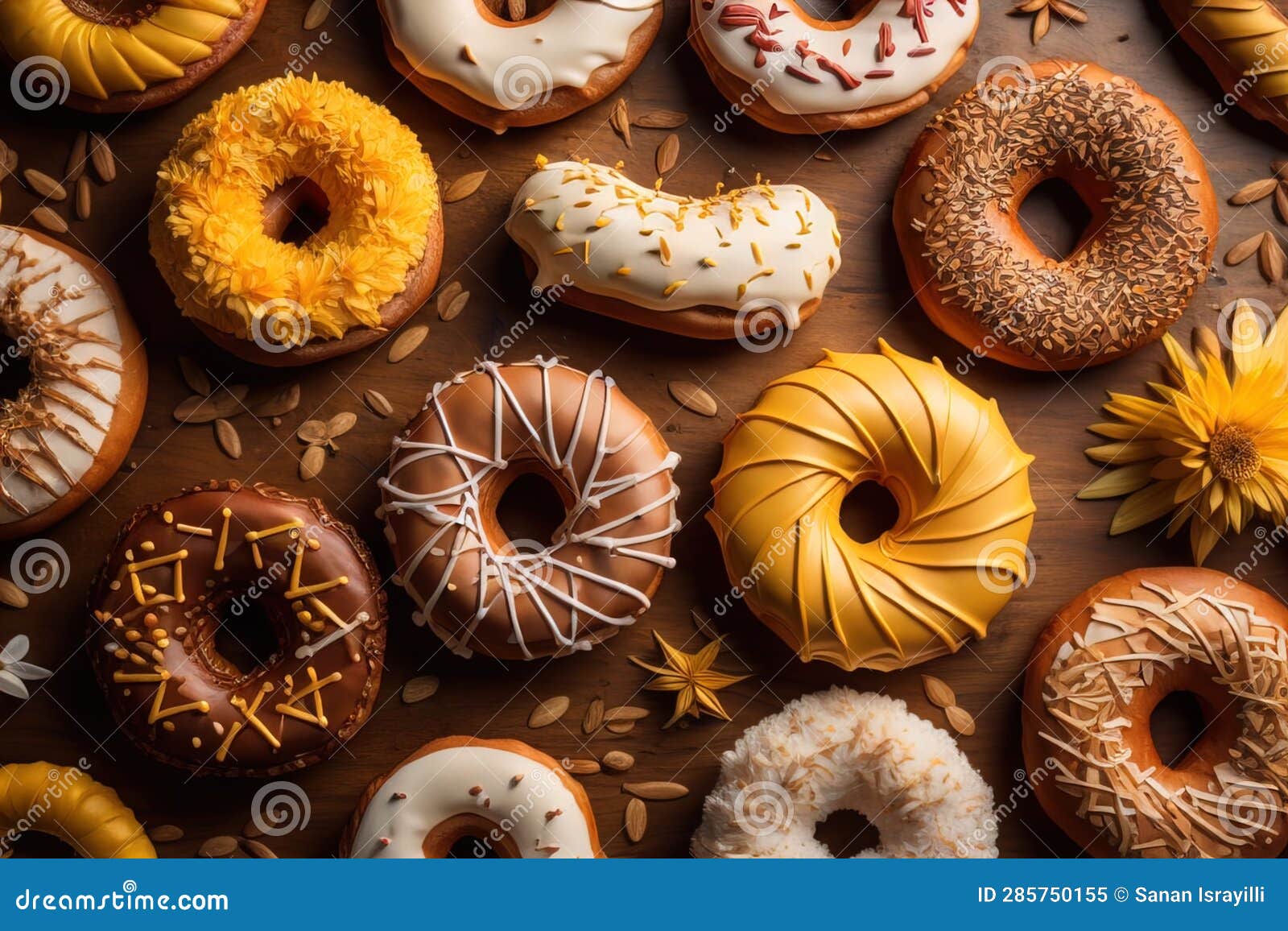 Variety of Donuts on a Solid Color Background. Top View Stock ...