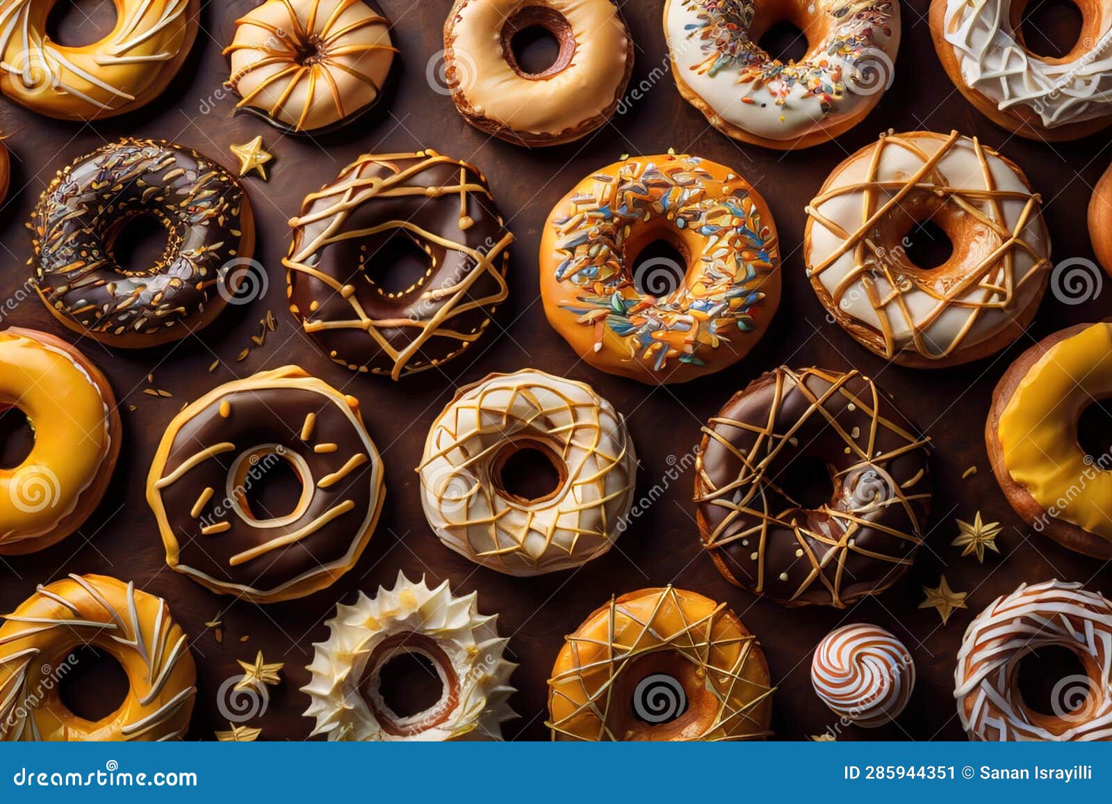Variety of Donuts on a Solid Color Background. Top View Stock Image ...