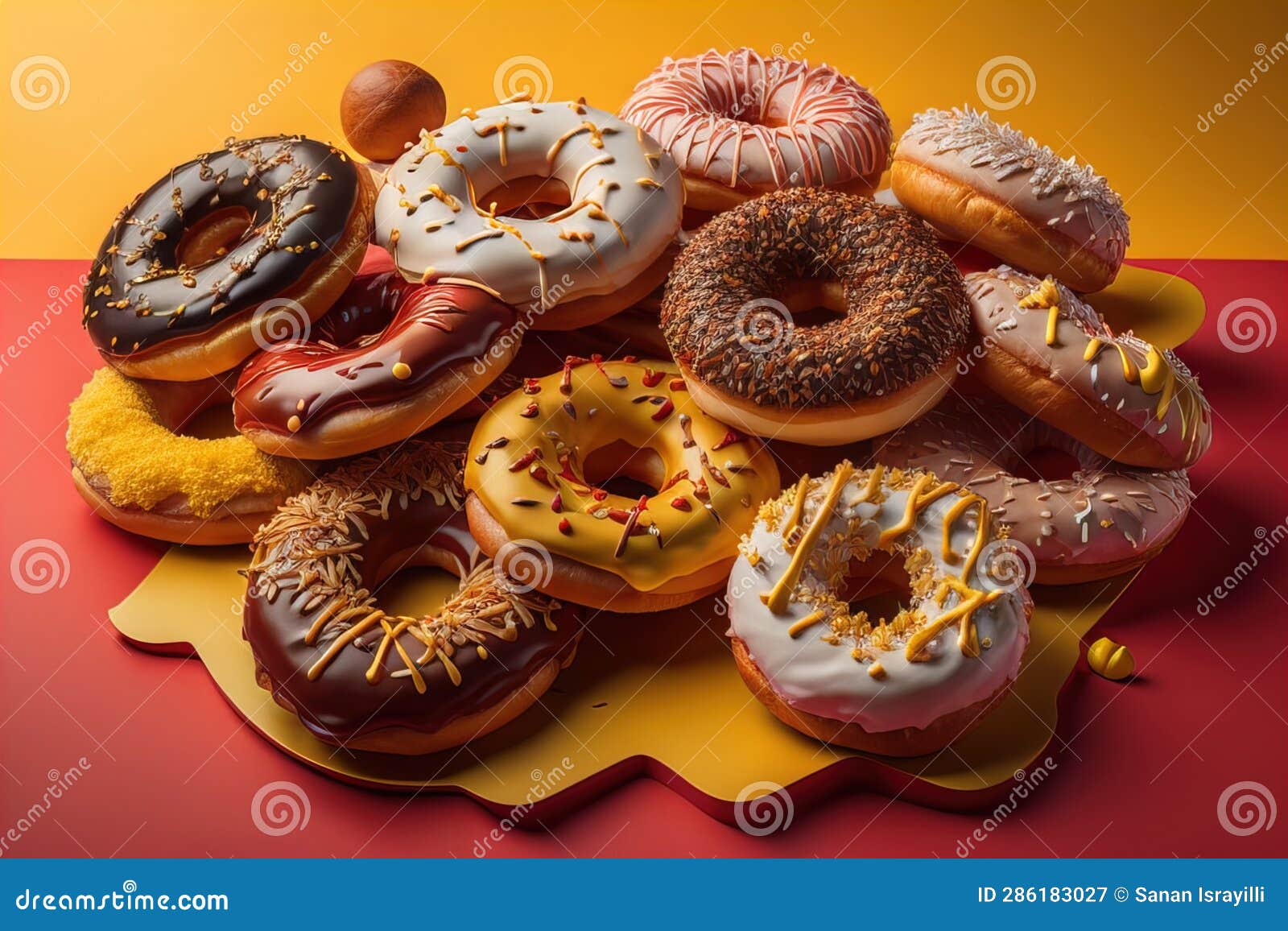 Variety of Donuts on a Solid Color Background. Top View Stock Image ...