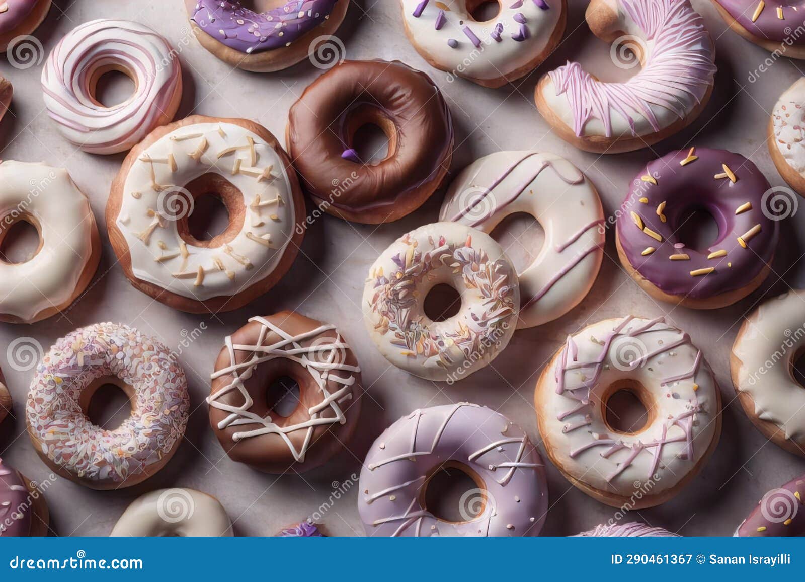 Variety of Donuts on a Solid Color Background. Top View Stock Image ...