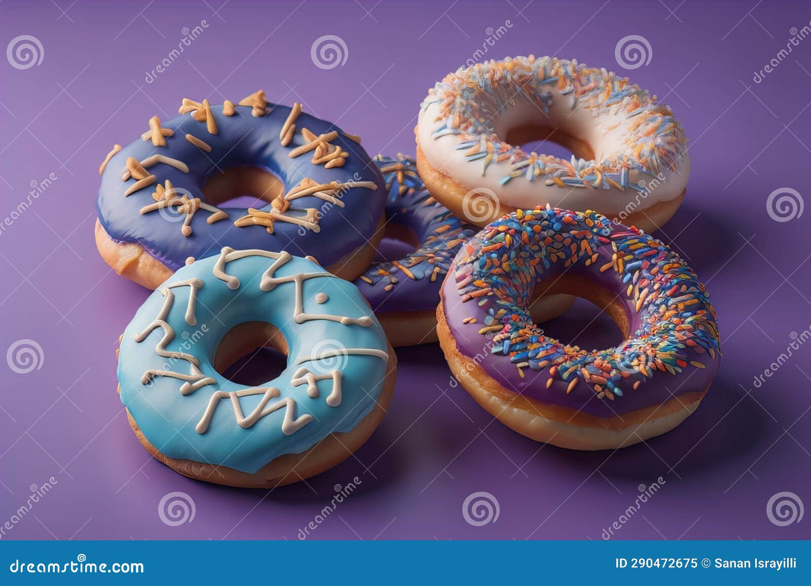 Variety of Donuts on a Solid Color Background. Top View Stock Image ...