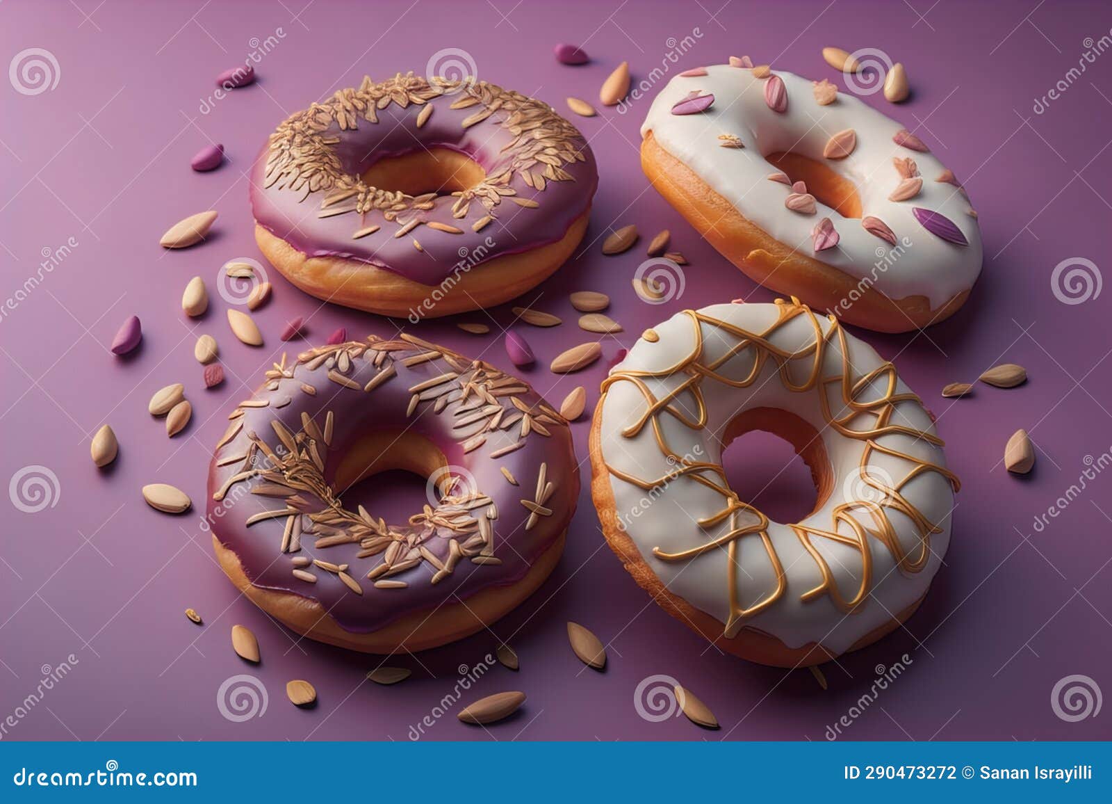 Variety of Donuts on a Solid Color Background. Top View Stock Photo ...