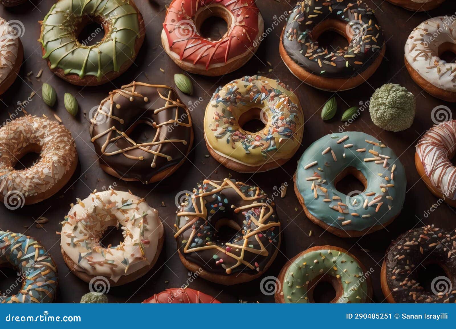 Variety of Donuts on a Solid Color Background. Top View Stock Image ...