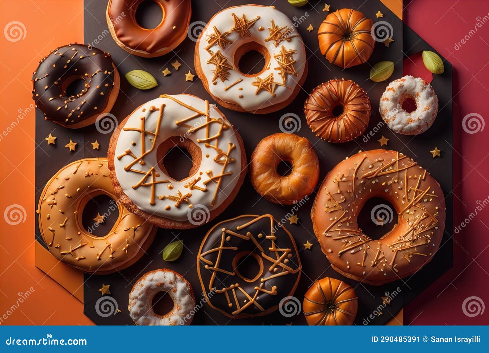 Variety of Donuts on a Solid Color Background. Top View Stock Image ...