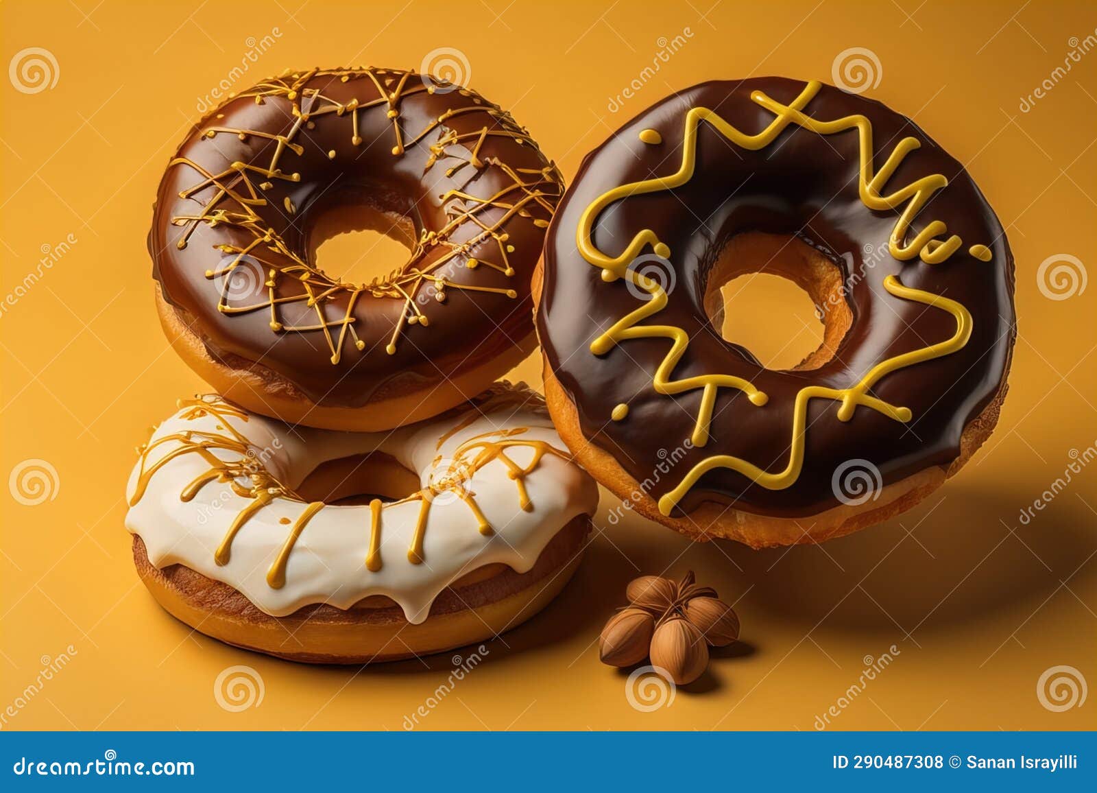 Variety of Donuts on a Solid Color Background. Top View Stock Photo ...