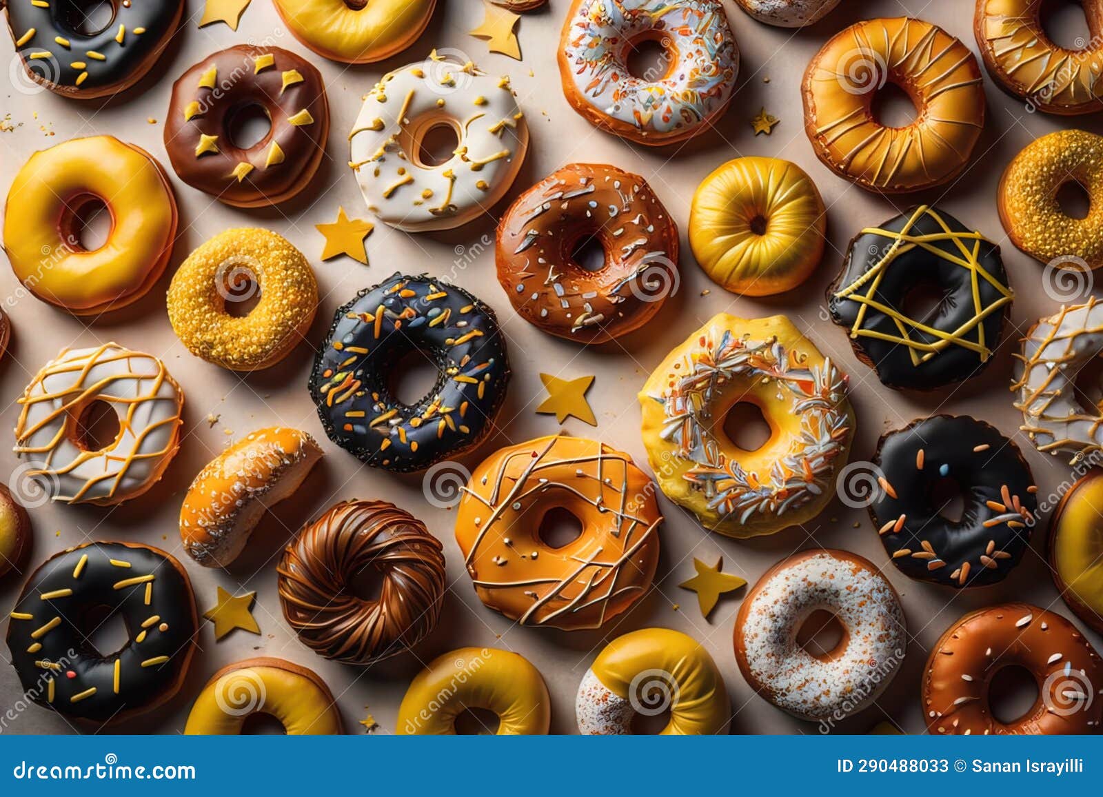 Variety of Donuts on a Solid Color Background. Top View Stock Image ...