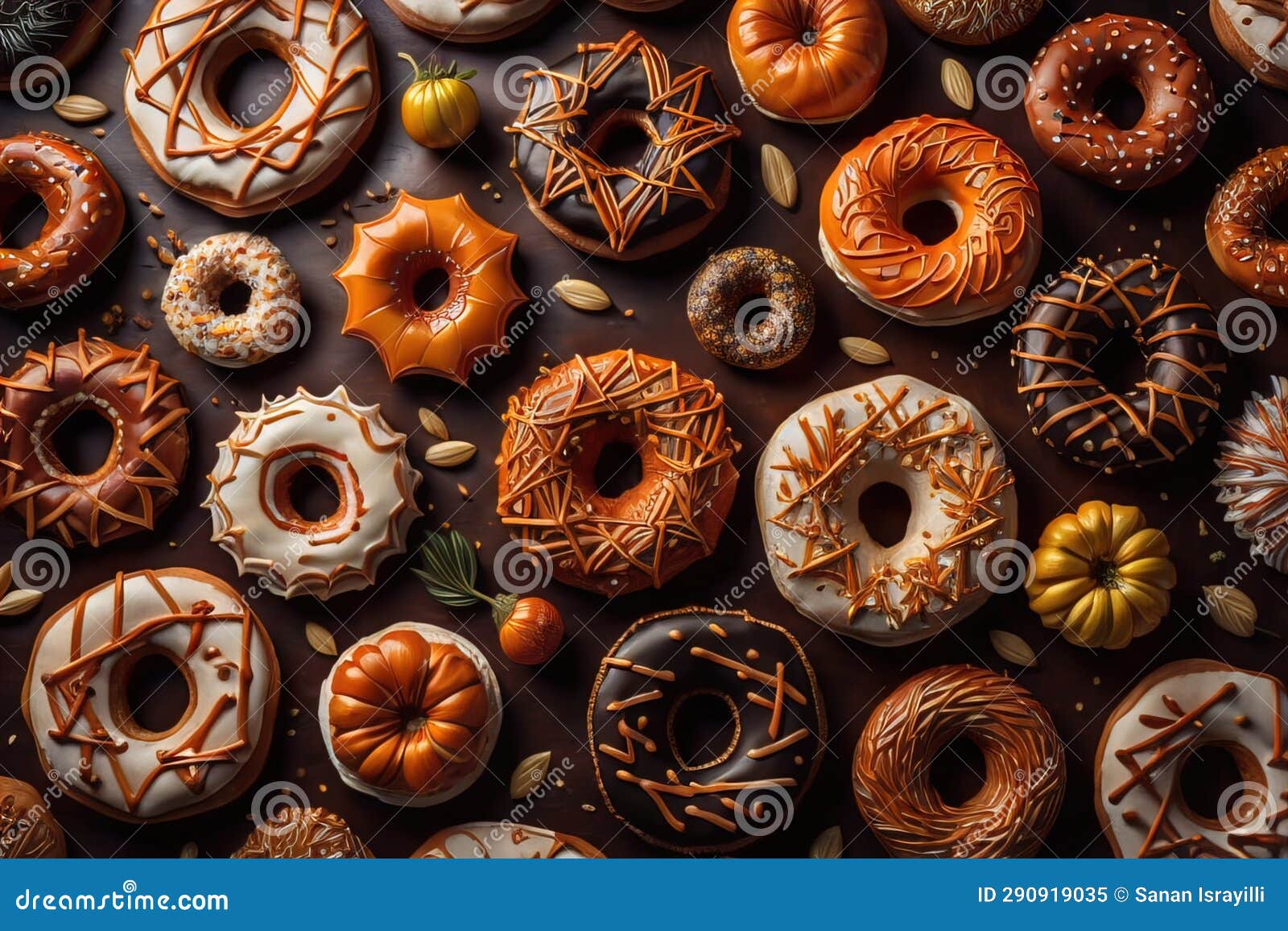Variety of Donuts on a Solid Color Background. Top View Stock Image ...