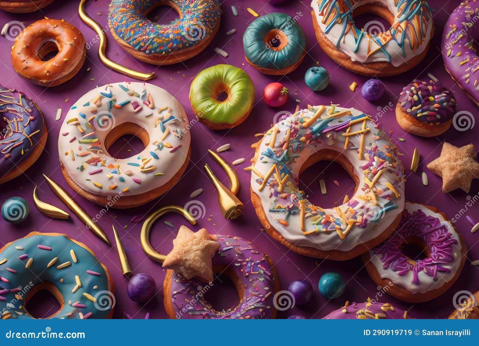 Variety of Donuts on a Solid Color Background. Top View Stock Image ...