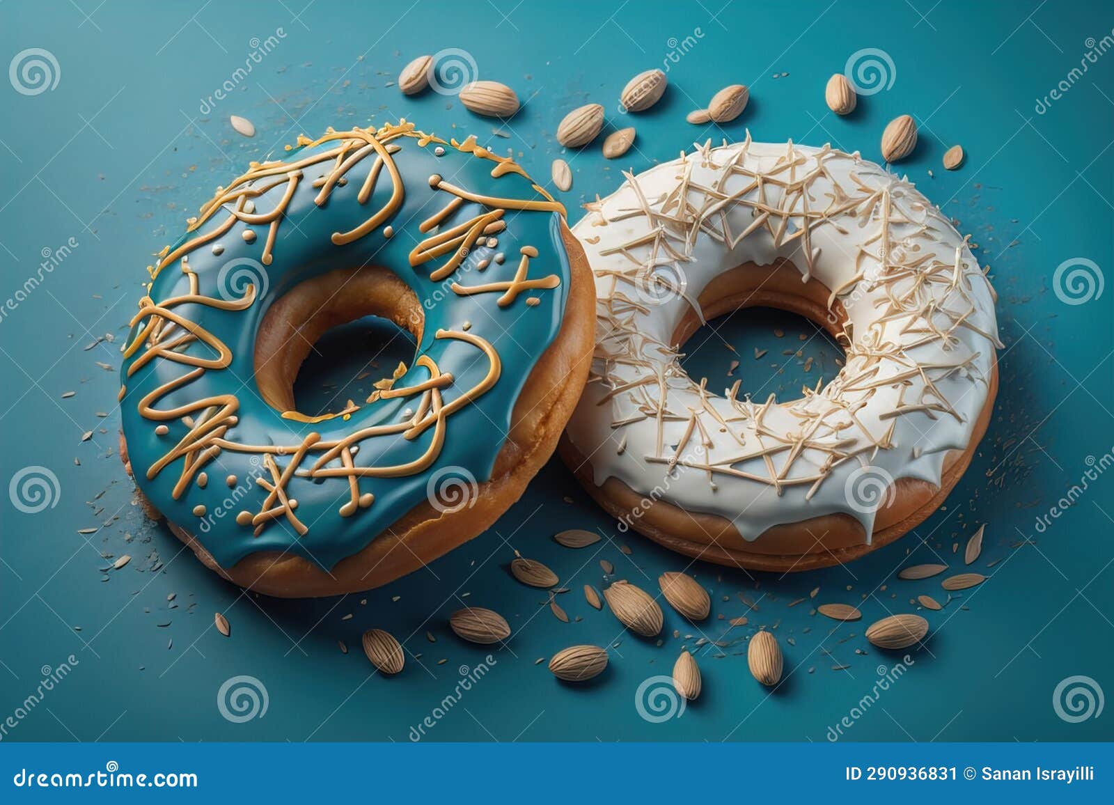 Variety of Donuts on a Solid Color Background. Top View Stock ...