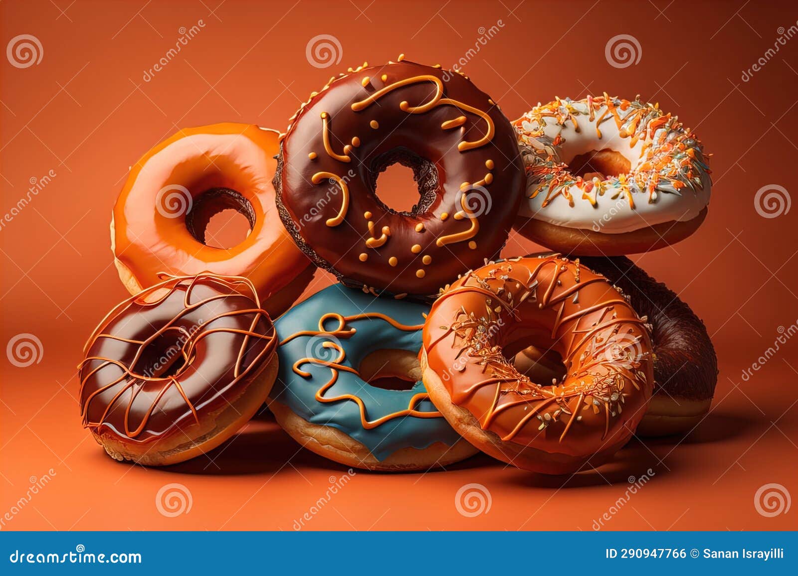 Variety of Donuts on a Solid Color Background. Top View Stock Photo ...