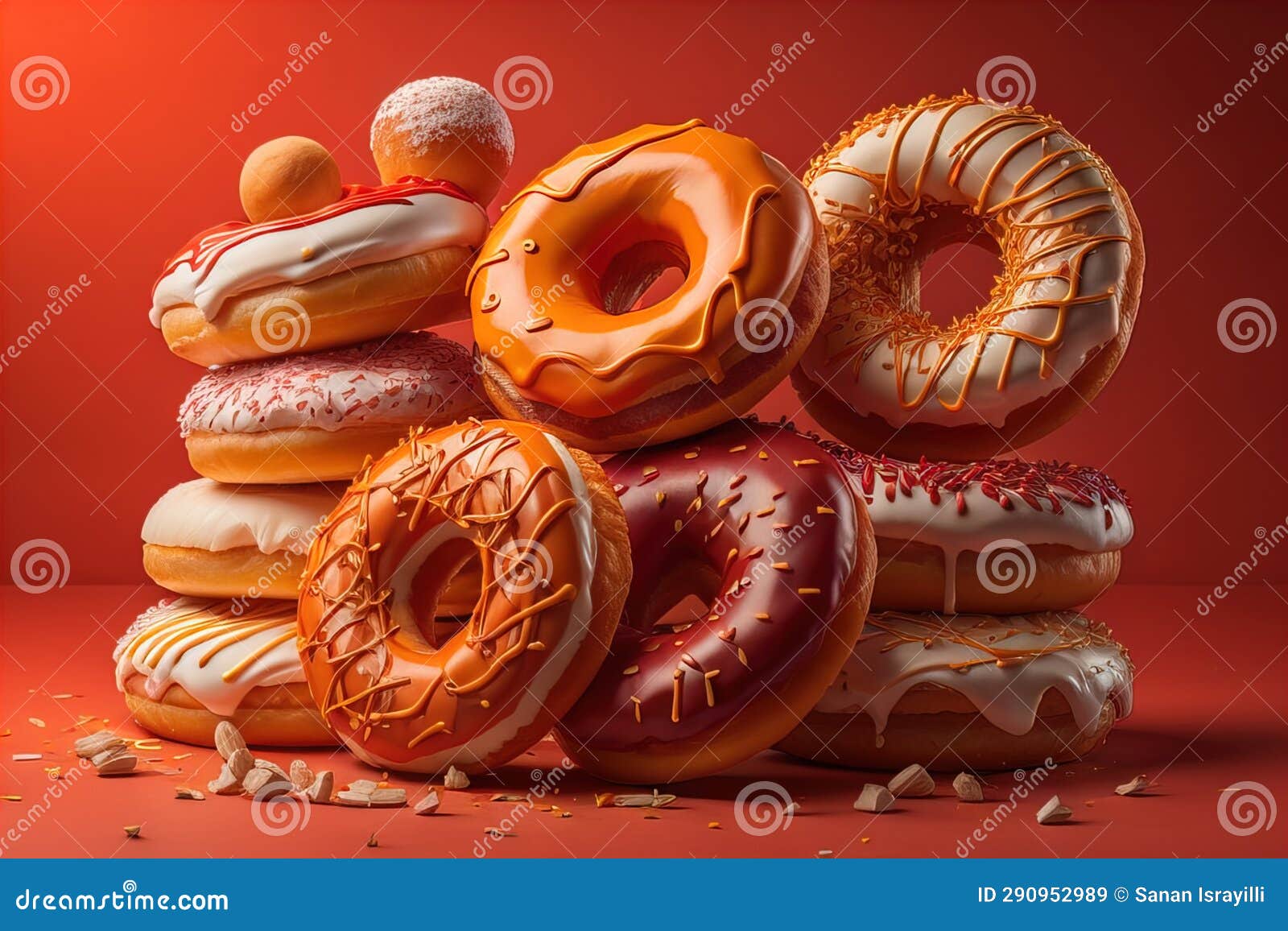 Variety of Donuts on a Solid Color Background. Top View Stock Image ...