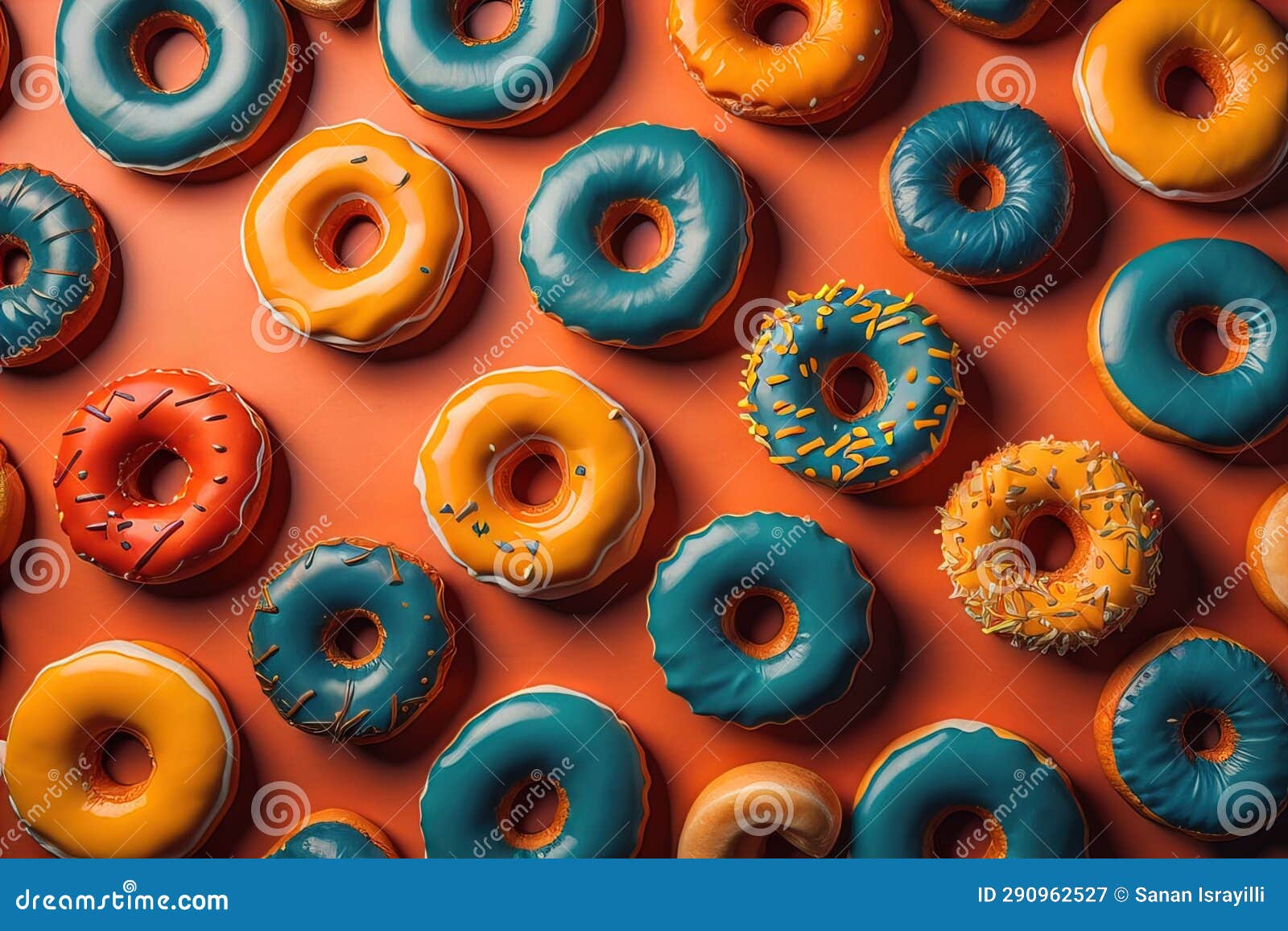 Variety of Donuts on a Solid Color Background. Top View Stock Image ...