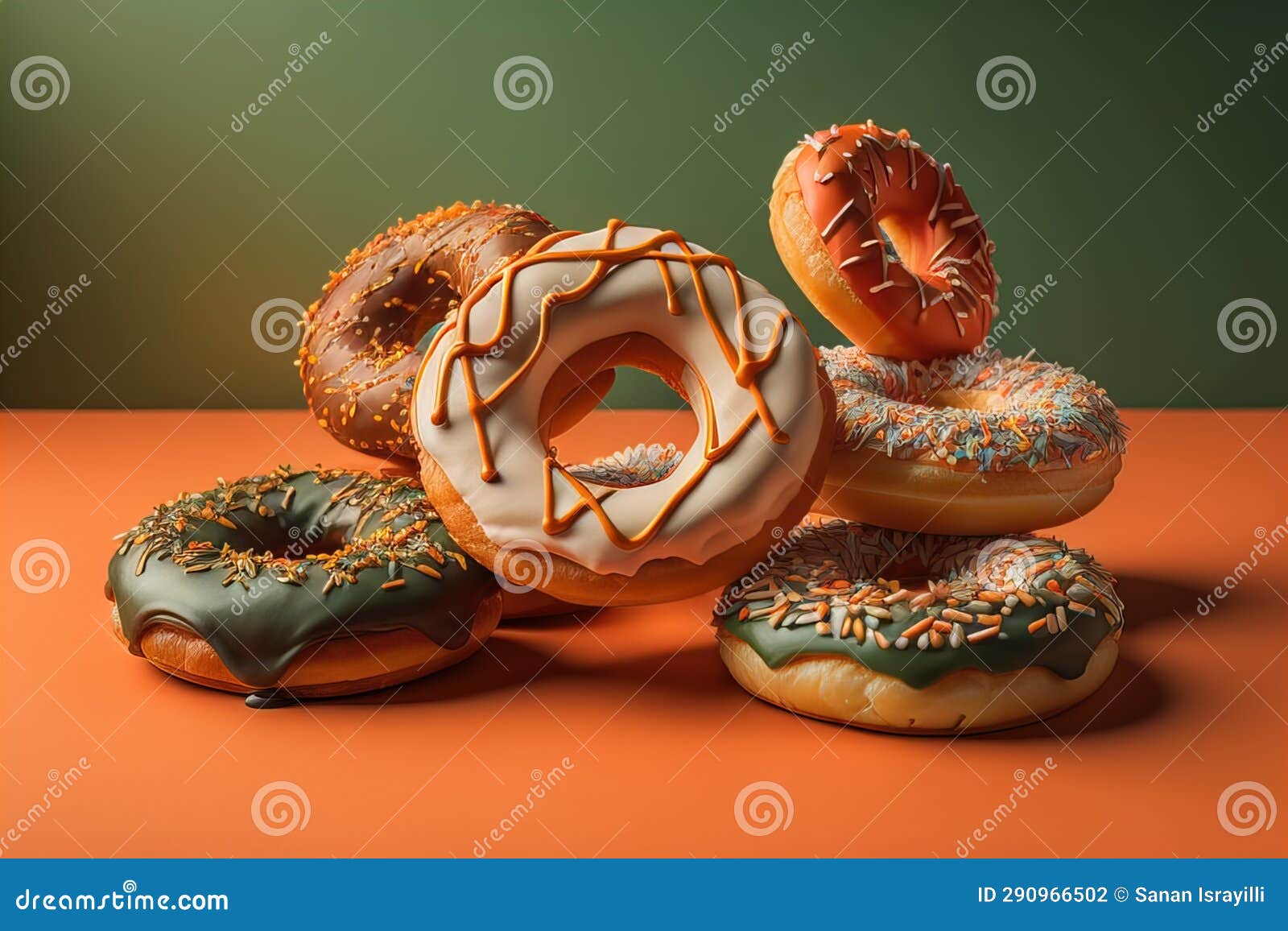 Variety of Donuts on a Solid Color Background. Top View Stock Photo ...