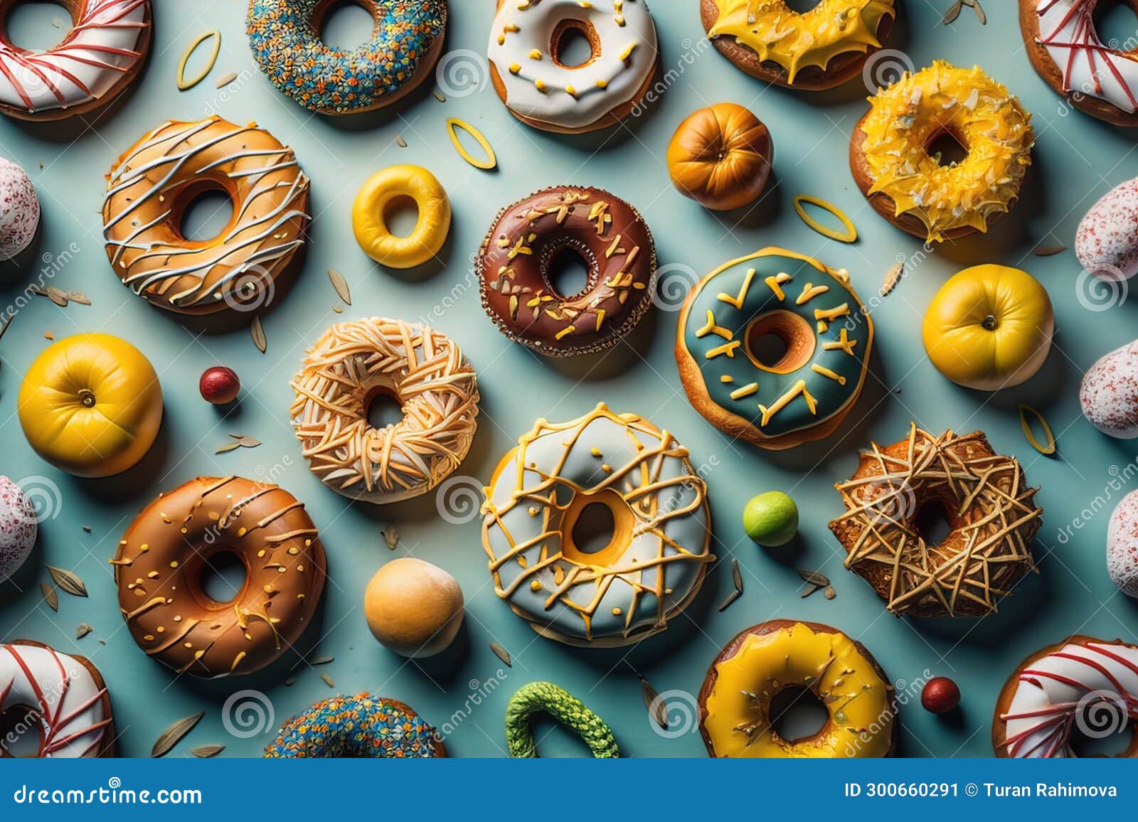Variety of Donuts on a Solid Color Background. Top View Stock ...