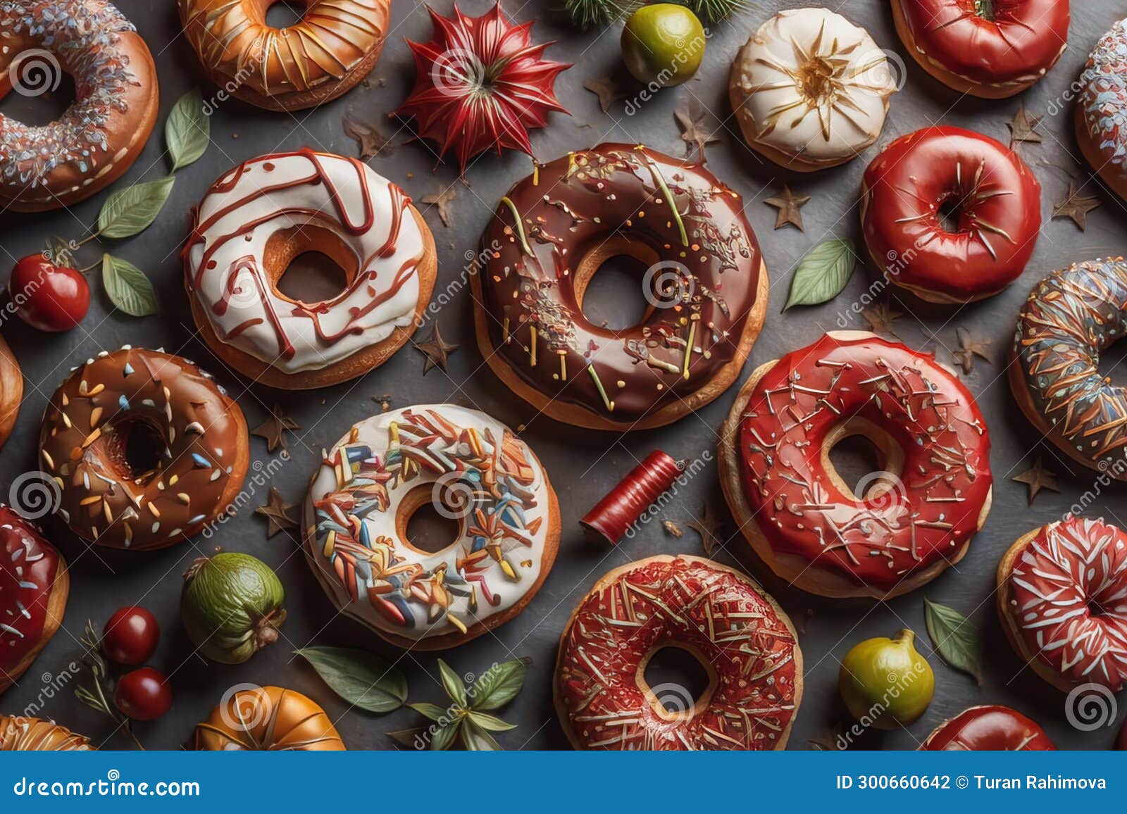 Variety of Donuts on a Solid Color Background. Top View Stock ...