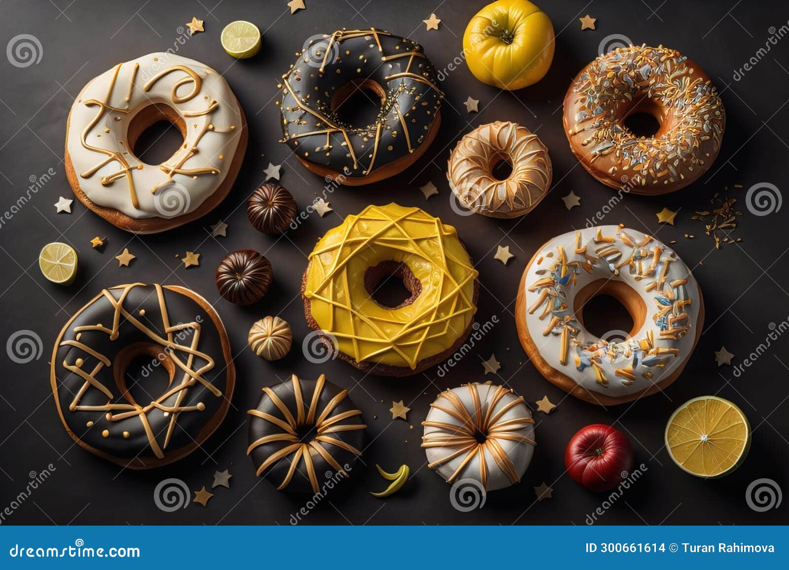Variety of Donuts on a Solid Color Background. Top View Stock ...