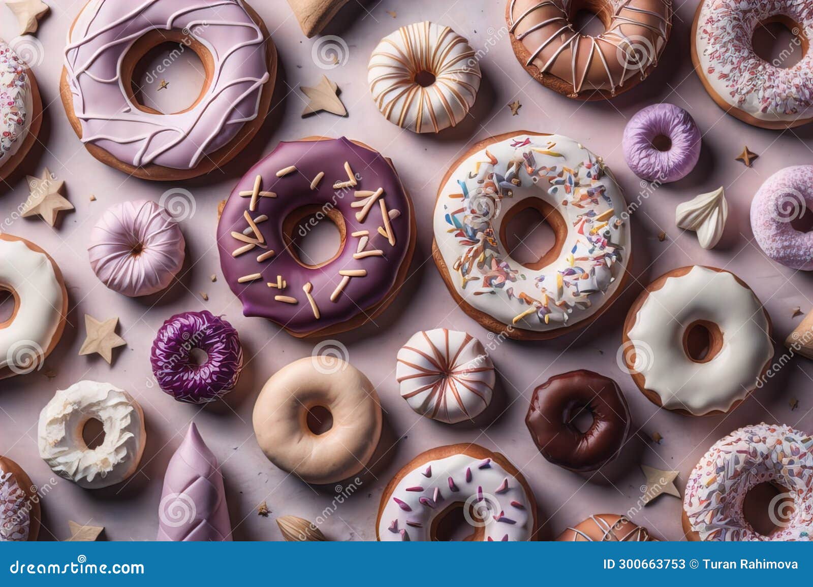 Variety of Donuts on a Solid Color Background. Top View Stock ...