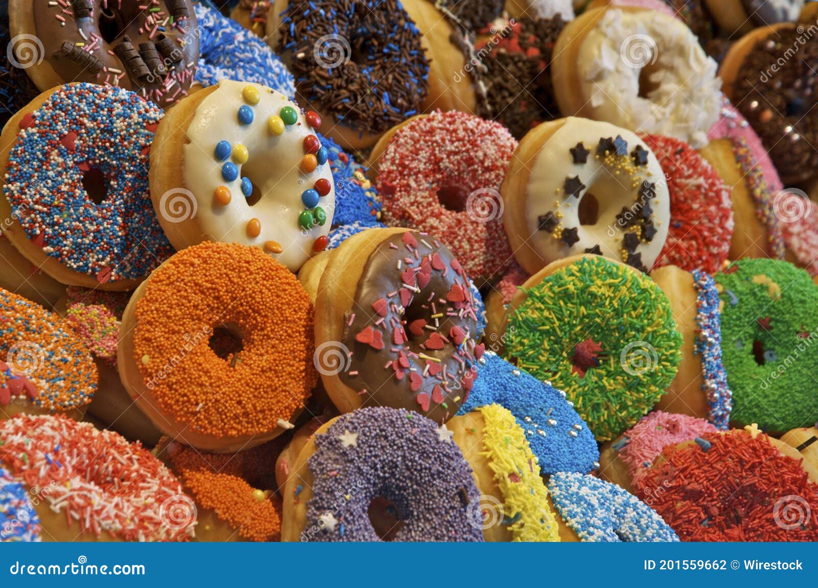 Variety of Doughnuts with Different Colorful Decorations Stock Photo ...