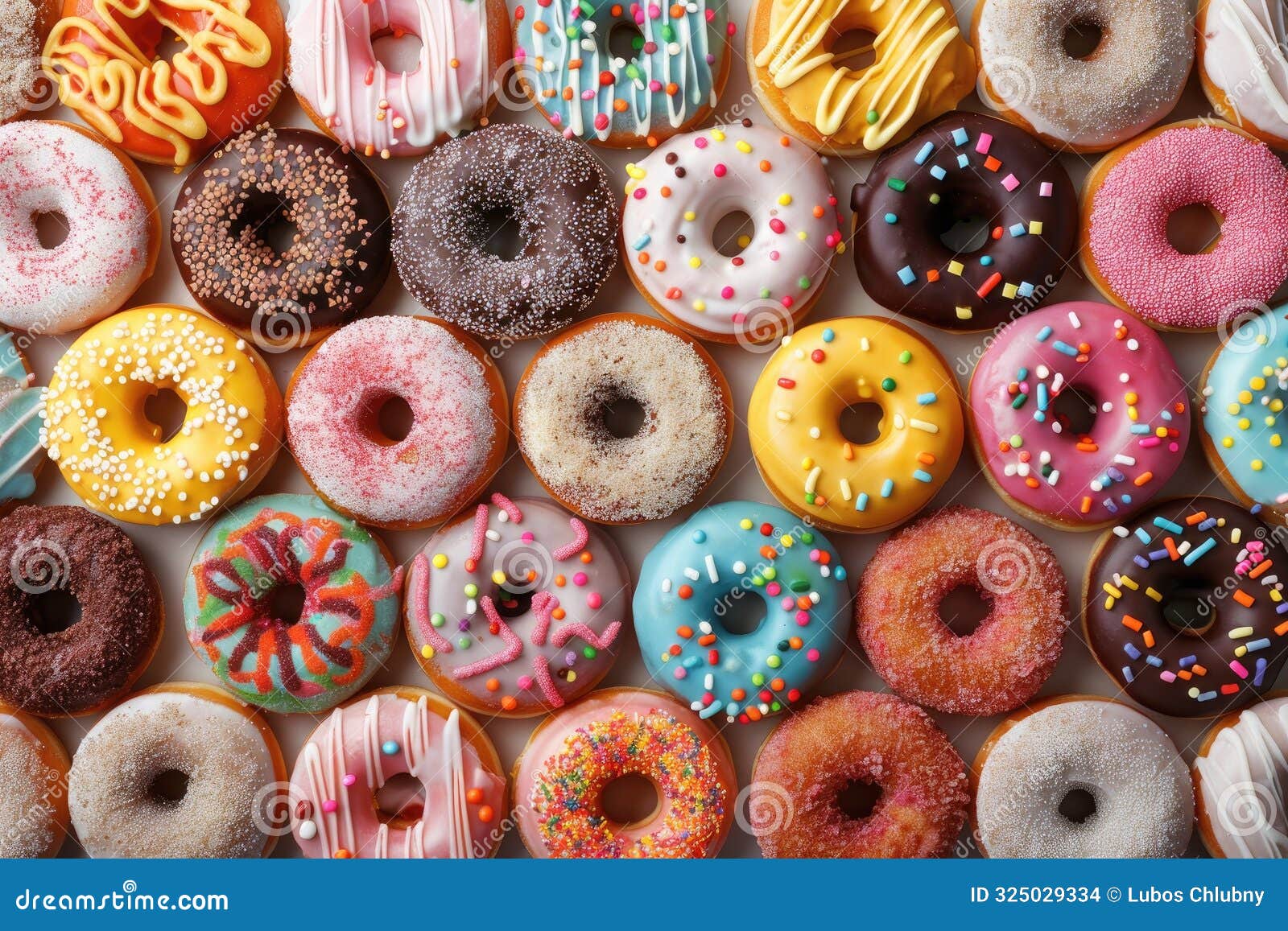 Variety of Doughnuts with Different Icings and Sprinkles, Arranged To ...
