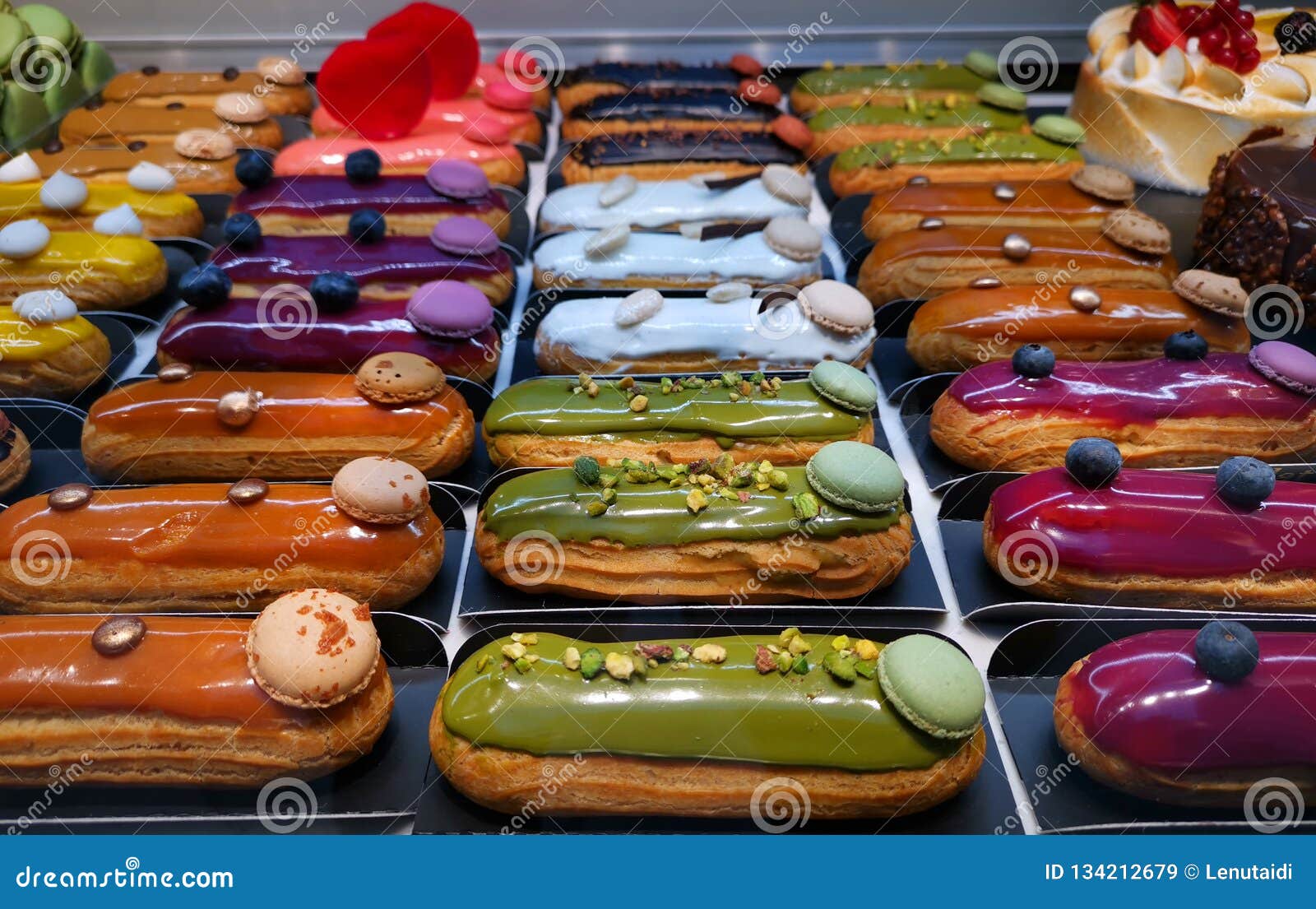 Variety of Eclairs with Different Flavors Stock Image - Image of case ...