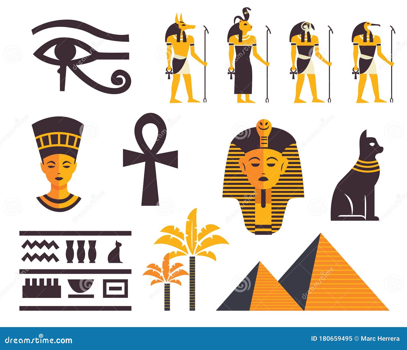 Variety of Egyptian Elements Set Stock Illustration - Illustration of ...