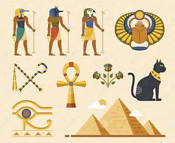 Variety of Egyptian Elements Set Stock Illustration - Illustration of ...