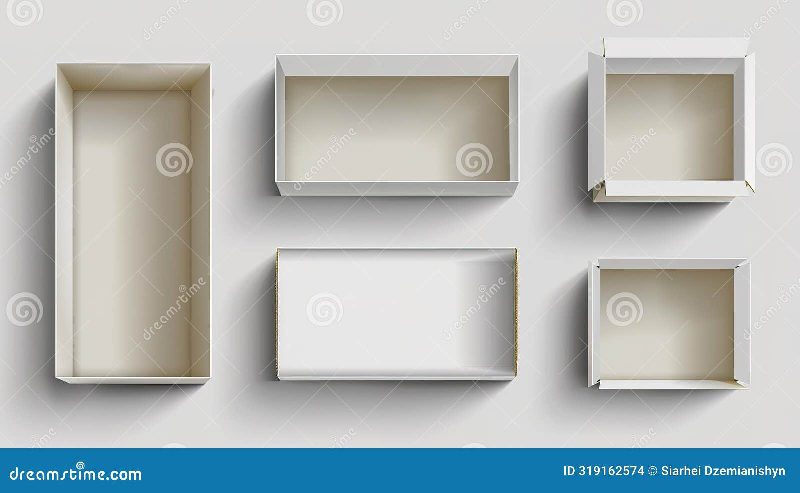 Variety of Empty Open Boxes Displayed on Top, Ideal for Product Packa ...