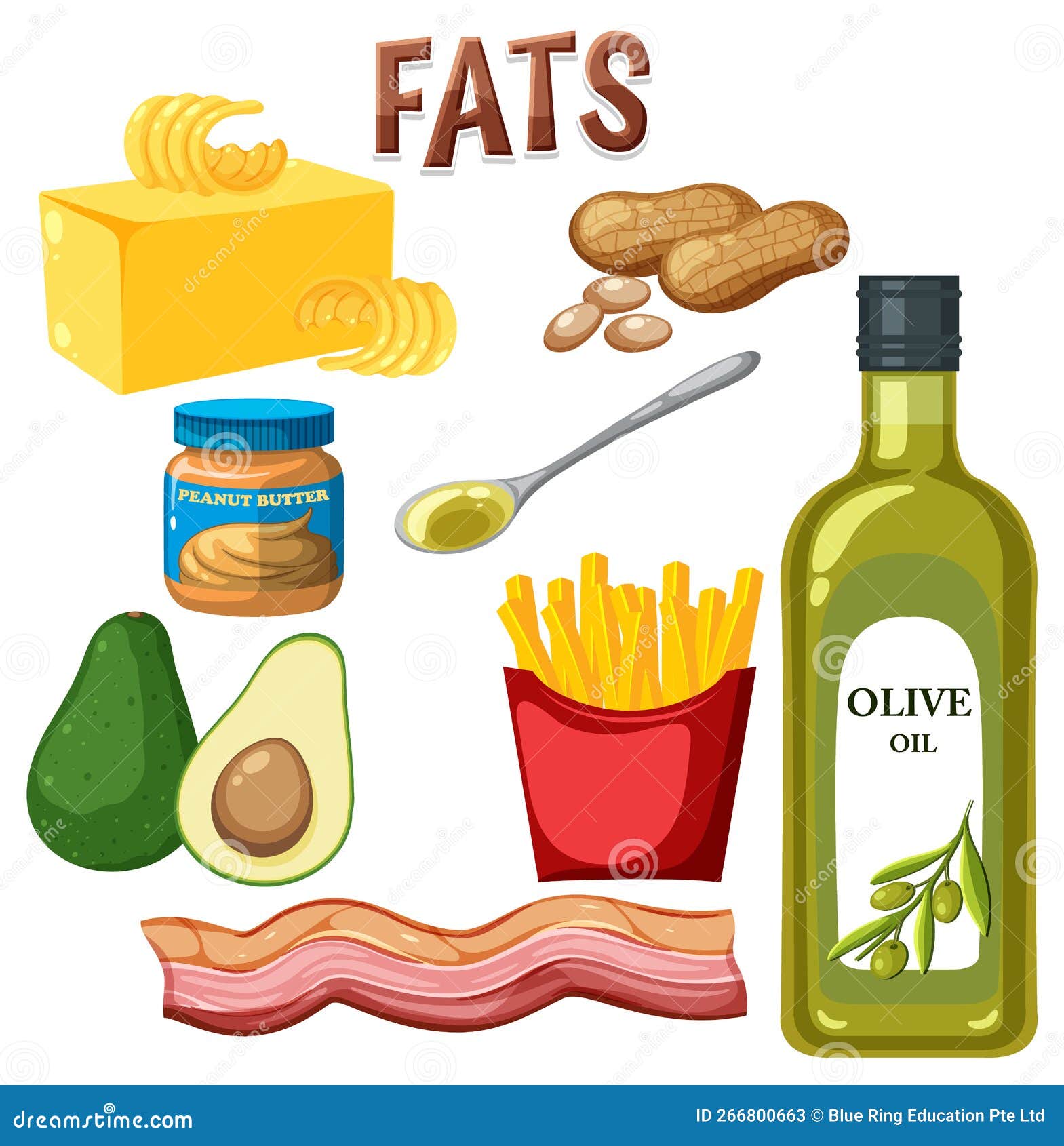 Variety of fat foods stock vector. Illustration of clip - 266800663
