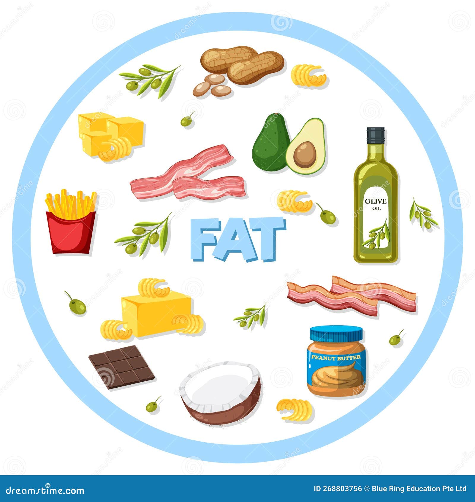 Variety of fat foods stock vector. Illustration of drawing - 268803756