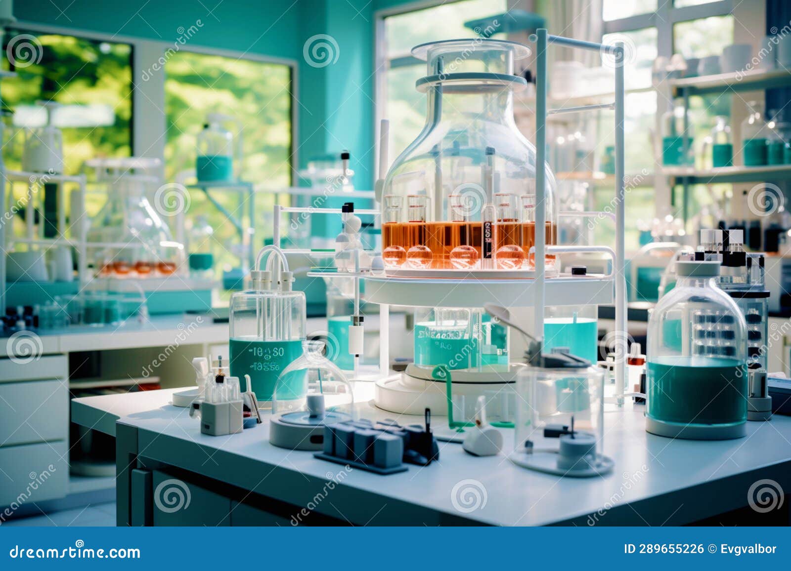 A Variety of Flasks and Test Tubes Stand on a Table in a Chemical ...