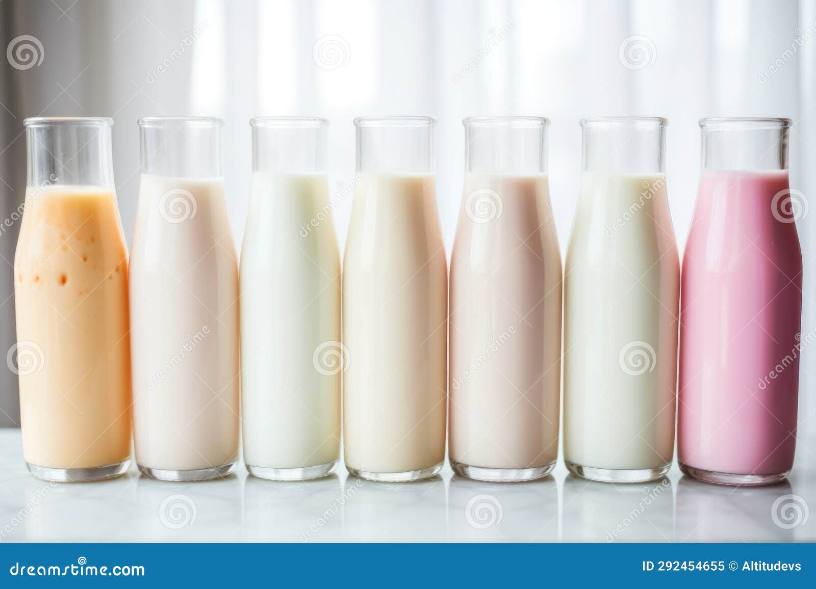 Variety of Flavored Milk Bottles in a Row Stock Image - Image of ...