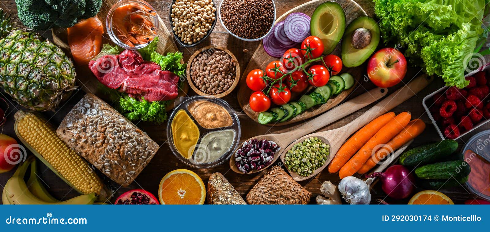 A Variety of Food Products Representing Balanced Diet Stock Photo ...