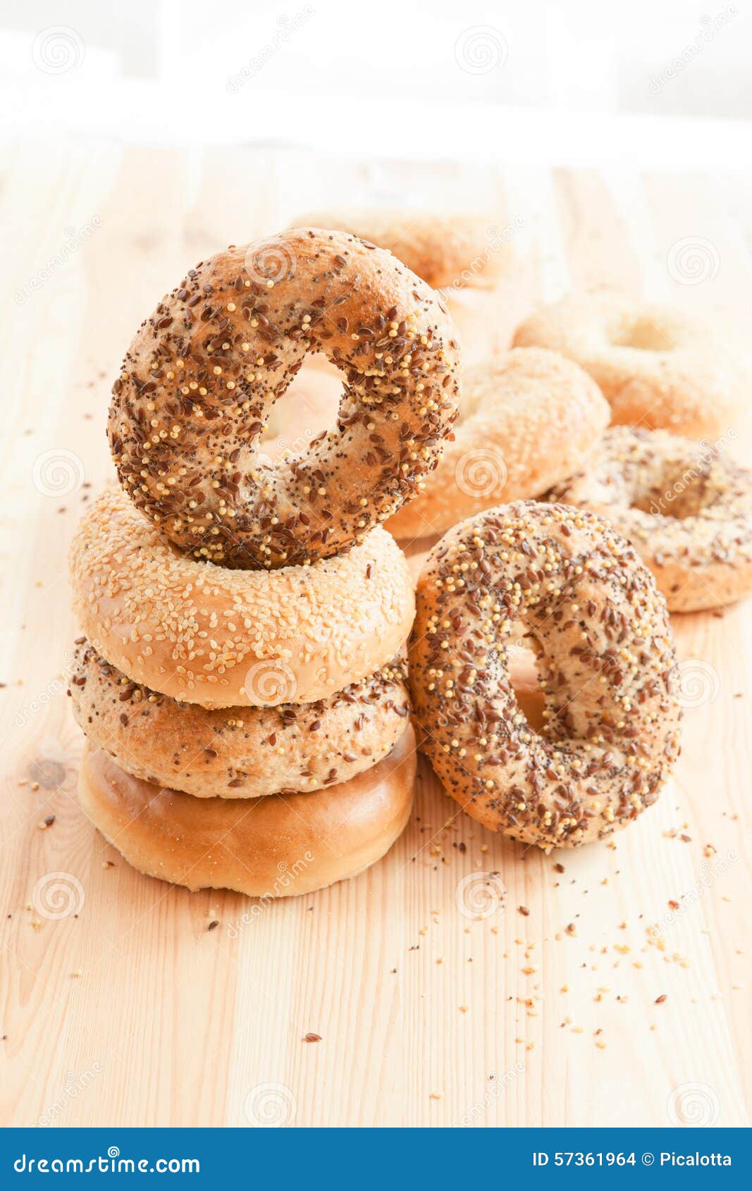 Variety of fresh bagels stock photo. Image of rings, decorative - 57361964