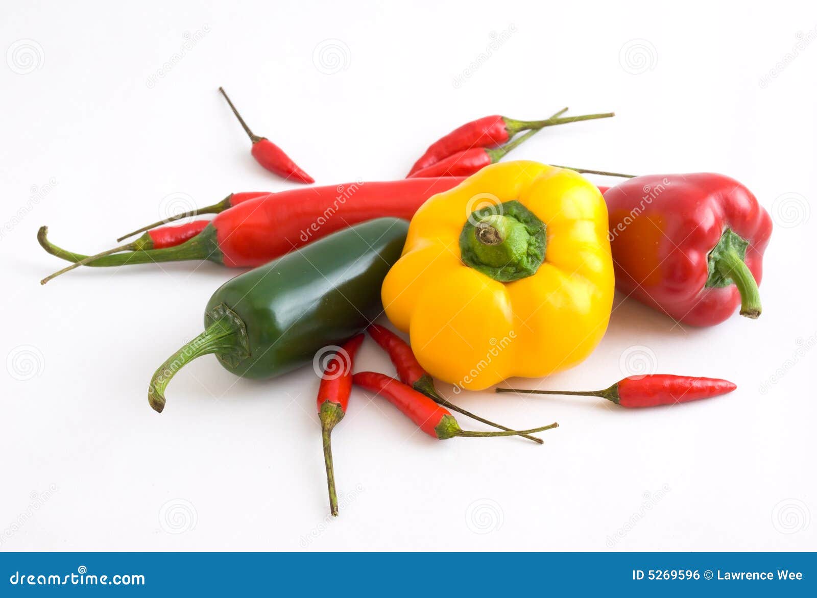 Variety of Fresh Chillies stock photo. Image of yellow - 5269596