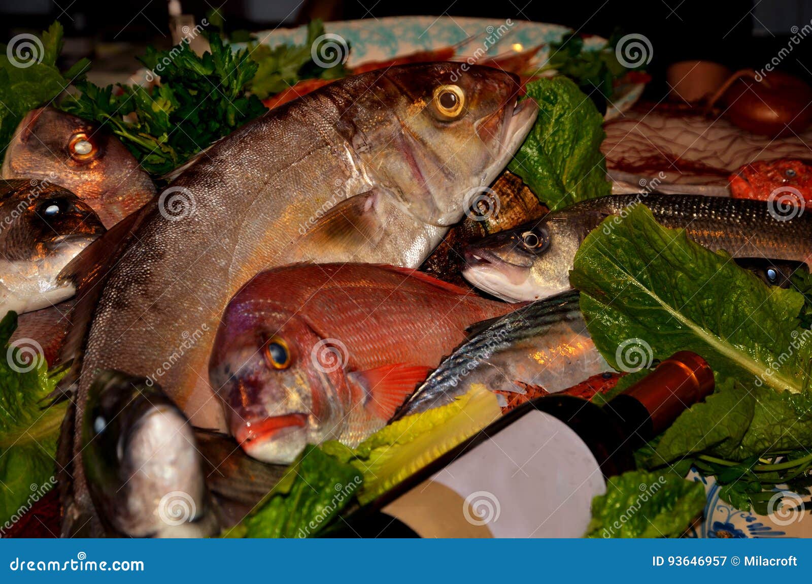 Variety of Fresh Fish Seafood Stock Image - Image of marine, meal: 93646957