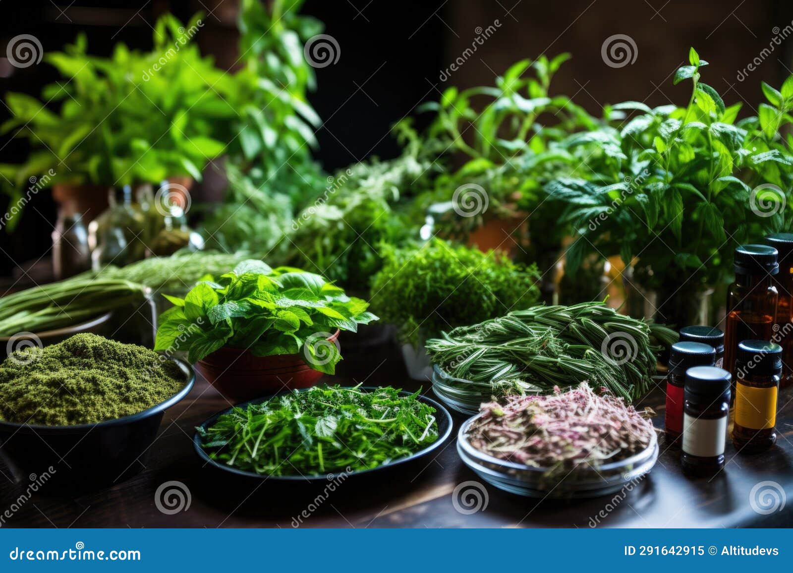 Variety of Fresh Medicinal Plants on a Table Stock Image - Image of ...