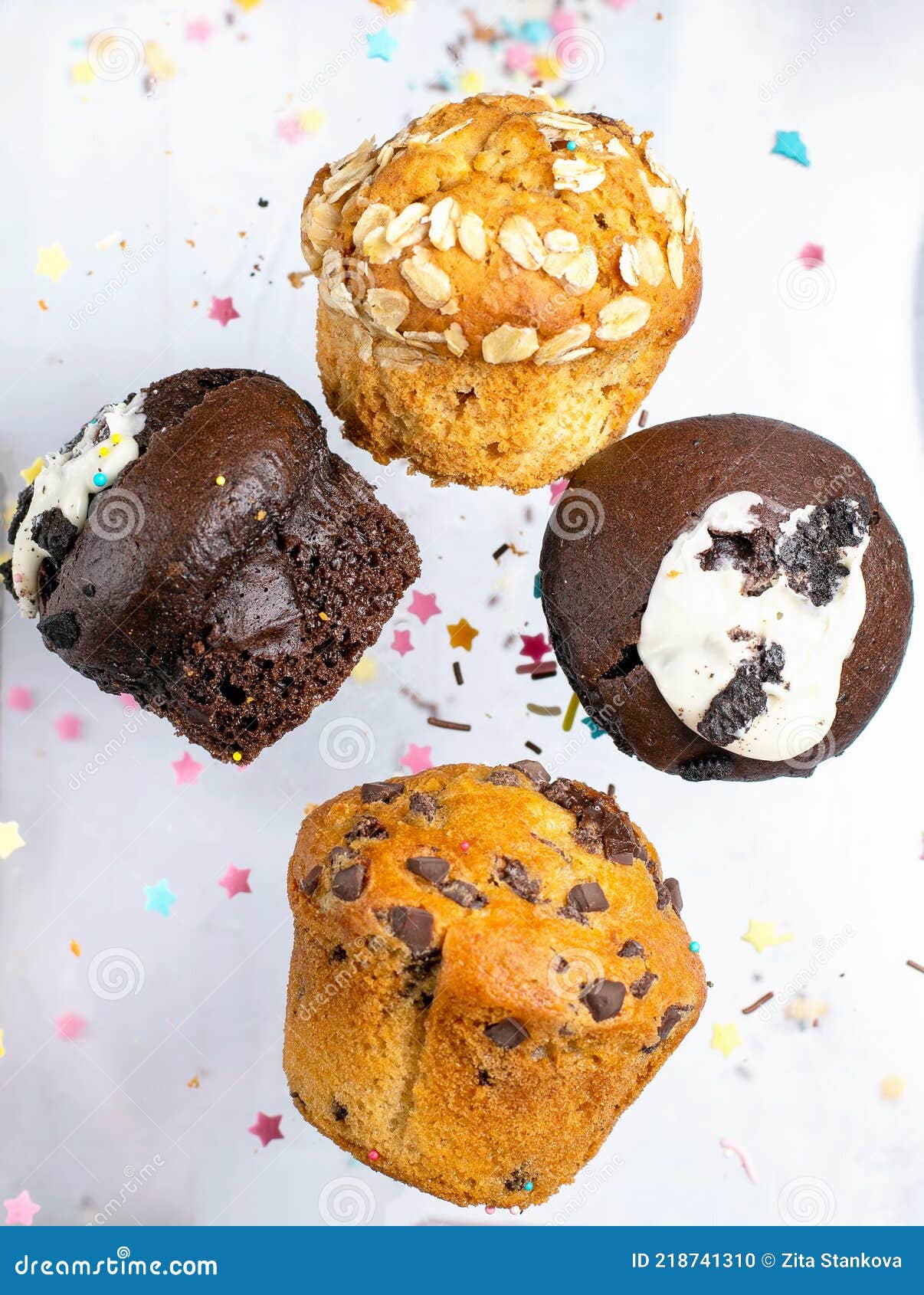 Variety of Fresh Muffins with Colourful Sprinkles Stock Photo - Image ...