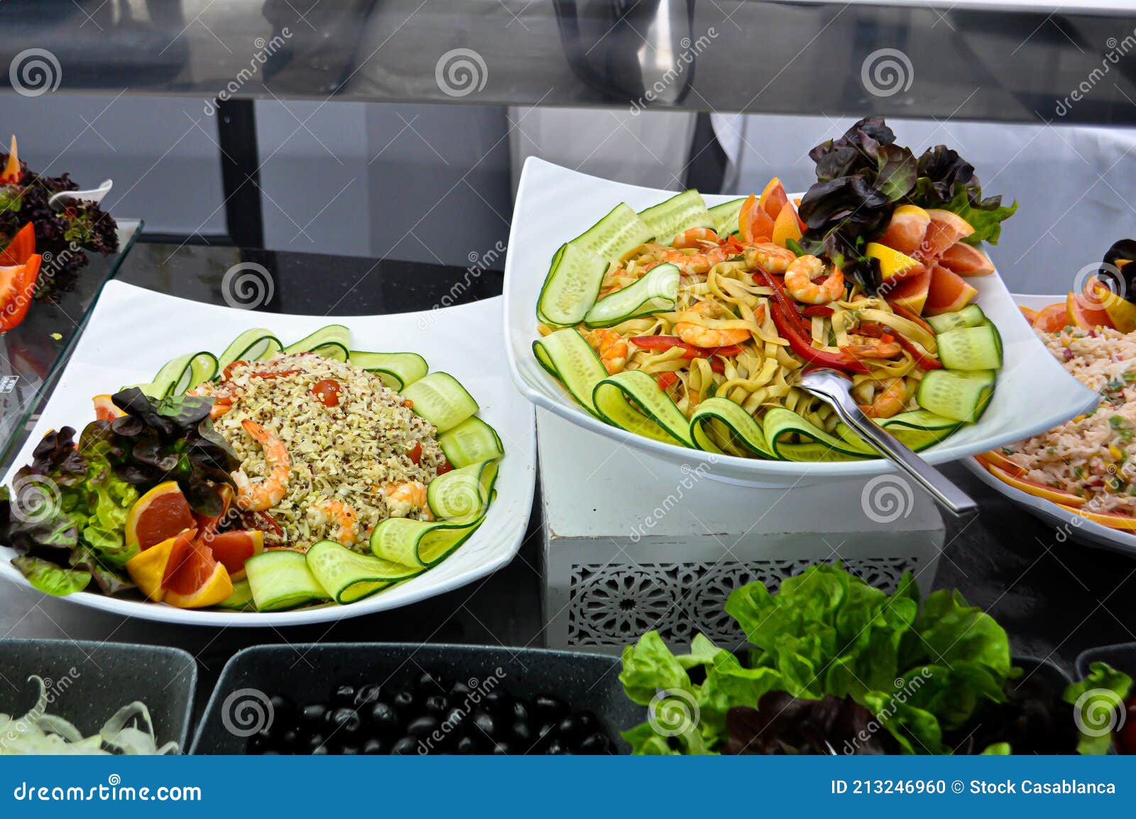 Variety of Fresh Salads in a Buffet Stock Photo - Image of event ...
